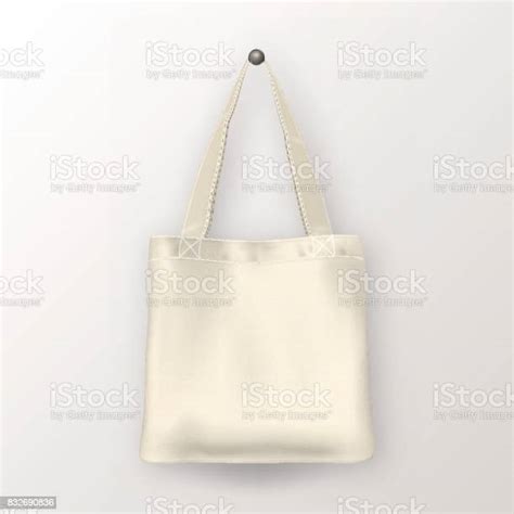 현실적인 벡터 흰색 빈 섬유 끈 달린 가방입니다 클로 우즈 업 흰색 배경에 고립 브랜딩 이랑에 대 한 서식 파일을 디자인 합니다 Eps10 0명에 대한 스톡 벡터 아트 및