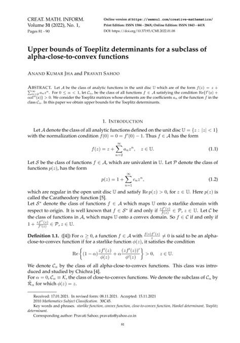 Upper Bounds Of Toeplitz Determinants For A Subclass Of Alpha Close To Convex Functions