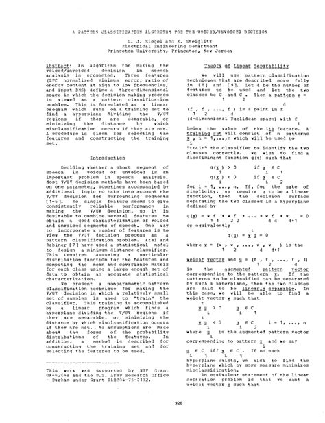 Pdf A Pattern Classification Algorithm For The Voicedunvoiced Decision
