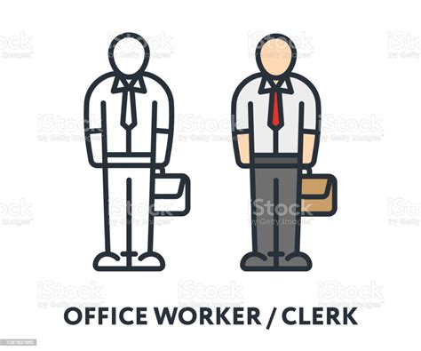 사무실 서 기 젊은 사업가 남자 남성 캐릭터 가방 넥타이 셔츠 벡터 플랫 라인 스트로크 아이콘입니다 경영자에 대한 스톡 벡터 아트 및 기타 이미지 Istock