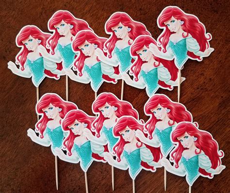 Set Of 12 Princess Ariel Cupcake Toppers The Babe Mermaid Etsy
