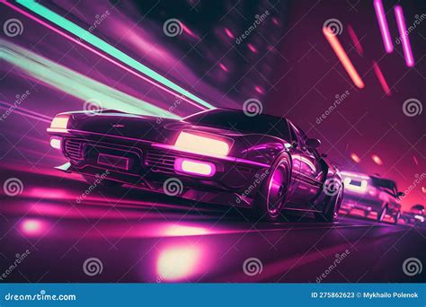 Futuristic Retro Wave Synth Wave Car Neural Network AI Generated Stock