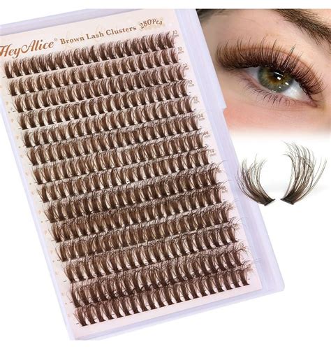 브라운 래쉬 클러스터 푹신한 속눈썹 천연 개별 D 컬 연장 280pcs Heyalice의 10 18mm 갈색 티몬