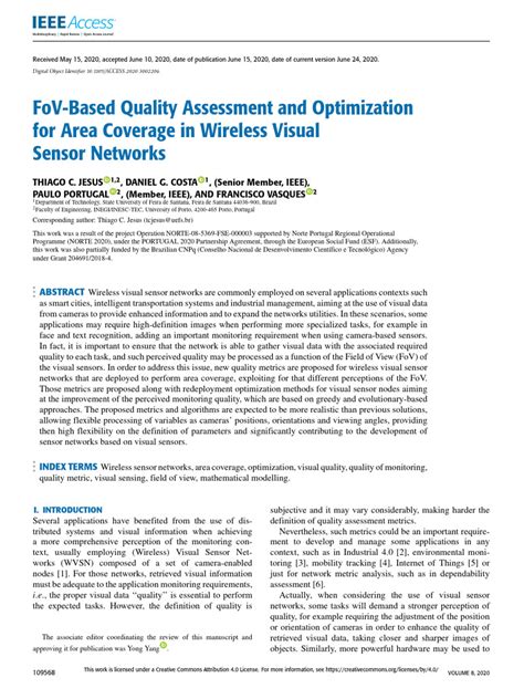 Fov Based Quality Assessment And Optimization For Area Coverage In Wireless Visual Sensor