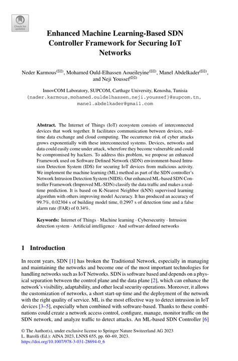 Pdf Enhanced Machine Learning Based Sdn Controller Framework For Securing Iot Networks