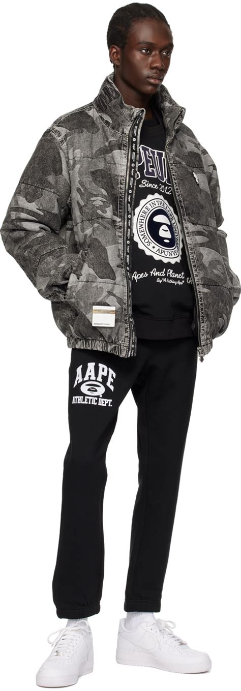 Aape By A Bathing Ape Black Graphic Down Jacket Aape By A Bathing Ape