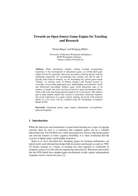 Pdf Towards An Open Source Game Engine For Teaching And Research