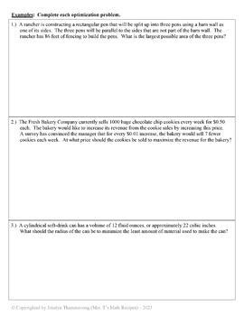 Pre Calculus H Section Notes Optimization Of Functions