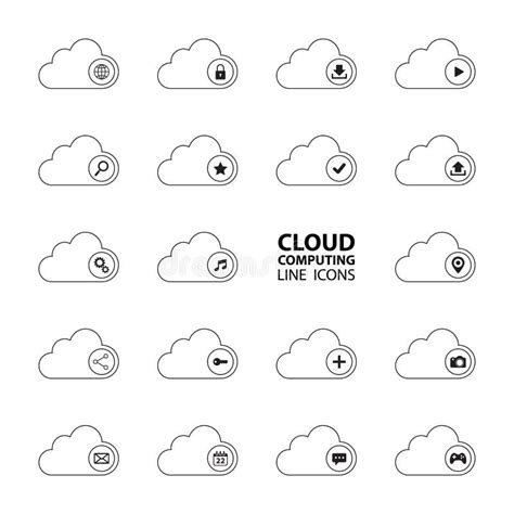 Cloud Computing Line Icons Set Cloud Computing Technology Cloud Services Stock Vector