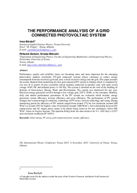 Pdf The Performance Analysis Of A Grid Connected Photovoltaic System