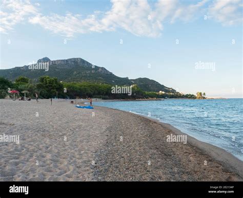 View Of Sand Beach Spiaggia Di Santa Maria Navarrese Sea With Green