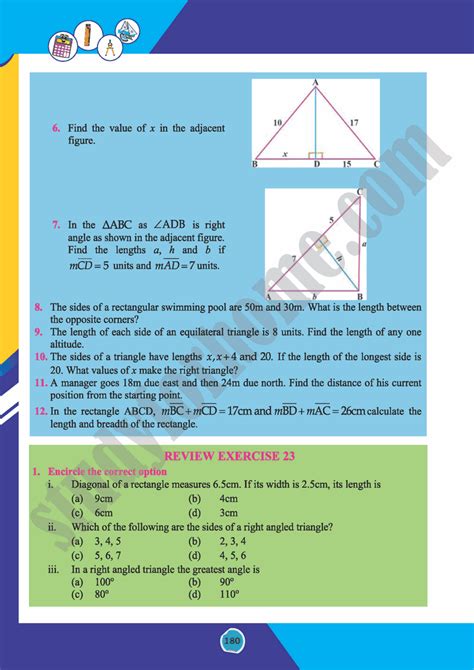 Pythagoras Theorem Unit 23 Maths 10th Text Book