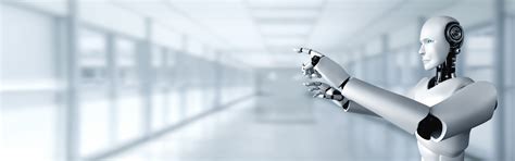 인공 지능 사고의 개념 복사 공간에서 손가락을 만지는 Ai 휴머노이드 로봇 프리미엄 사진