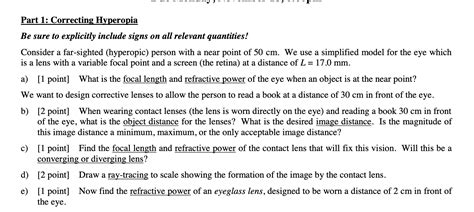 Solved Part 1 Correcting Hyperopia Be Sure To Explicitly