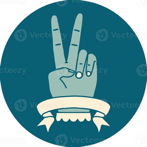 Peace Two Finger Hand Gesture With Banner Icon 43493643 Png