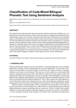 Classification Of Code Mixed Bilingual Phonetic Text Using Sentiment