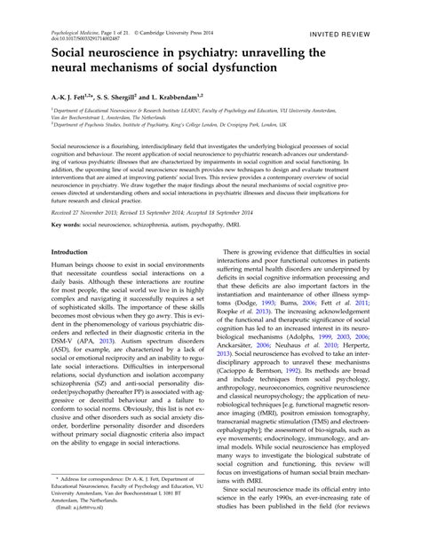 Pdf Social Neuroscience In Psychiatry Unravelling The Neural