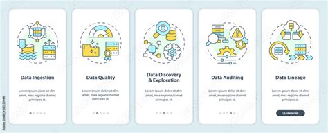 Data Lake Key Concepts Onboarding Mobile App Screen Walkthrough 5 Steps Editable Graphic