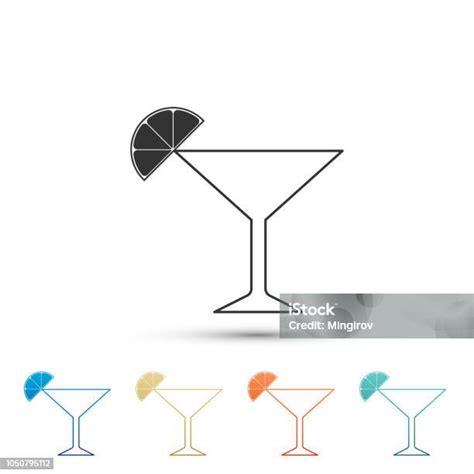 마티니 유리 아이콘 흰색 배경에 고립입니다 라임 기호로 칵테일입니다 컬러 아이콘에 요소를 설정 합니다 평면 디자인입니다 벡터 일러스트 레이 션 0명에 대한 스톡 벡터 아트