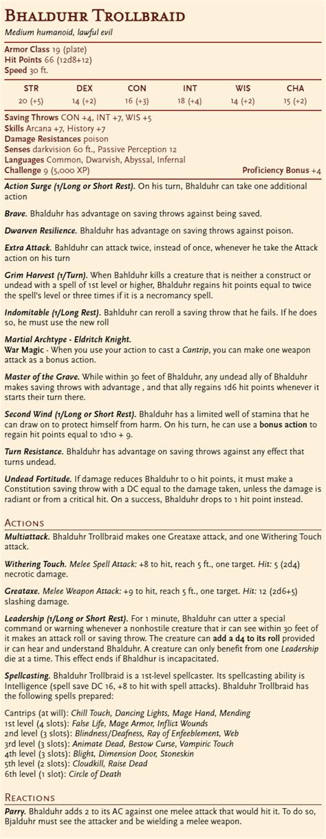 Your Opinion On This 1 Of 4 Custom Boss Stat Block For Homebrew Campaign This One I Mixed The