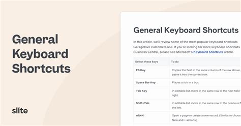 General Keyboard Shortcuts