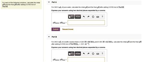 solved for each of the following solutions calculate the initial phand