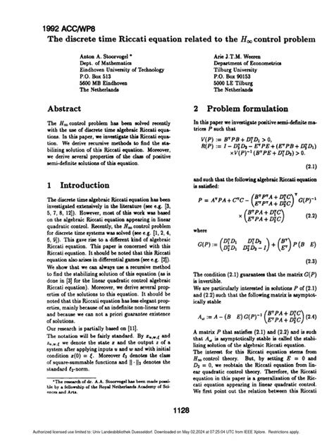 The Discrete Time Riccati Equation Related To The H Control Problem