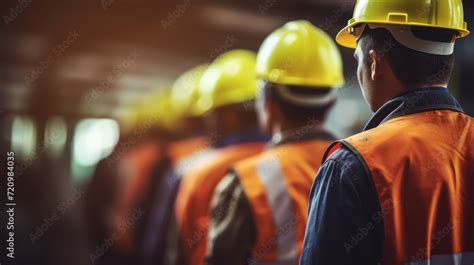 A Construction Team Or Group Of Engineers And Workers Safety Helmets To
