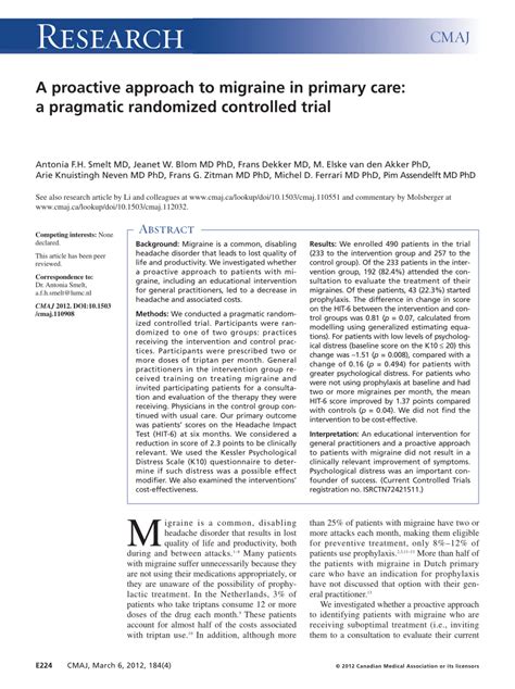 Pdf A Proactive Approach To Migraine In Primary Care A Pragmatic Randomized Controlled Trial