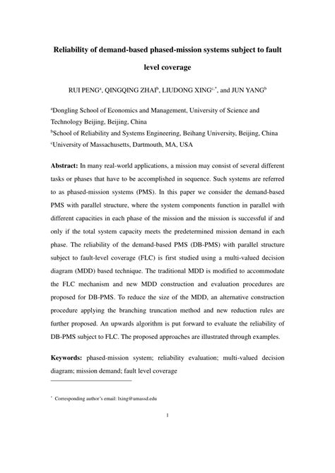 Pdf Reliability Of Demand Based Phased Mission Systems Subject To Fault Level Coverage