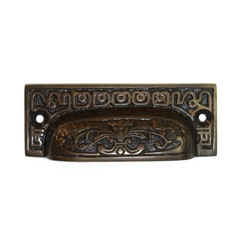 Solid Cast Brass Bin Pull With Etched Floral Design The Kings Bay