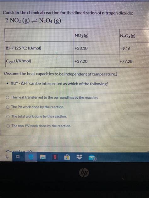 Solved Consider The Chemical Reaction For The Dimerization