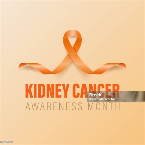 신장암 배너 카드 벡터 3d 현실적인 오렌지 리본이 있는 플래카드 신장암 인식의 달 기호 근접 촬영 세계 신장암의 날 개념 3월에 대한 스톡 벡터 아트 및 기타 이미지