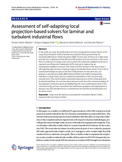 Pdf Assessment Of Self Adapting Local Projection Based Solvers For Laminar And Turbulent