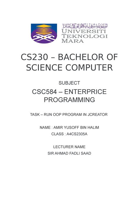 Amiryusoff 2021155917 Csc649 Oop Cs230 Bachelor Of Science Computer Subject Csc584