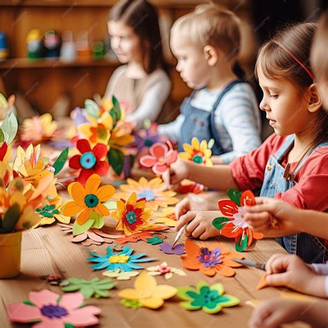 Actividad De Arte Y Artesanía En El Jardín De Infantes Niños De