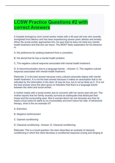 LCSW Practice Questions With Correct Answers Graded A LCSW Stuvia US