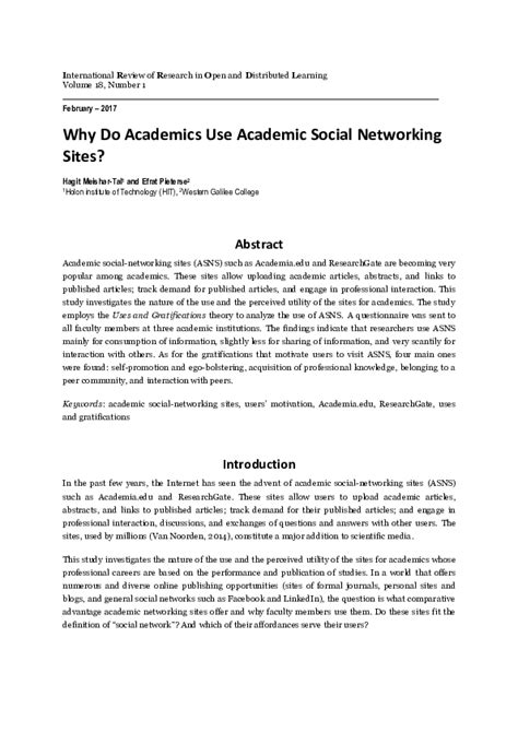 Pdf Why Do Academics Use Academic Social Networking Sites