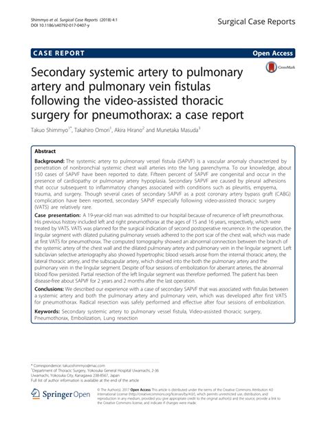 Pdf Secondary Systemic Artery To Pulmonary Artery And Pulmonary Vein Fistulas Following The