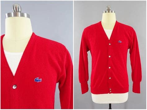 1970s 1980s Vintage Izod Lacoste Red Cardigan Preppy Golf Sweater