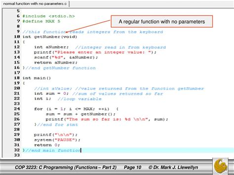 Ppt Cop 3223 C Programming Spring 2009 Functions In C Part 2 Powerpoint Presentation Id