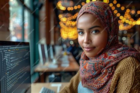 Muslim Engineer Working On A Computer Premium Ai Generated Image