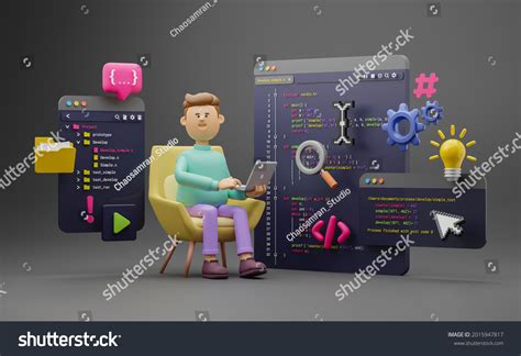 Programmer Developer Typing Script Source Languages Stock Illustration