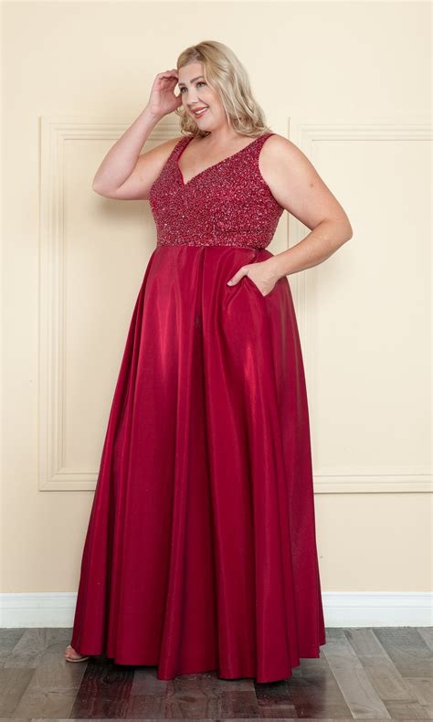 Plus Size Long Prom Dress With Beaded Bodice Promgirl