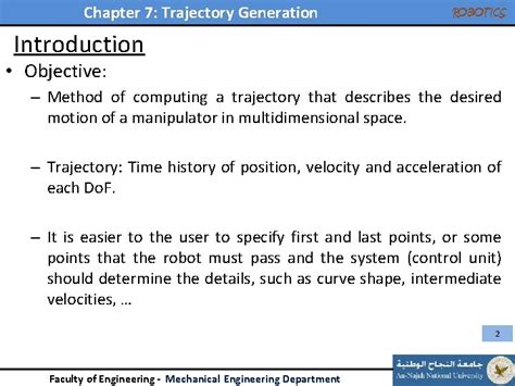 Chapter 7 Trajectory Generation Robotics Outline 1 Faculty