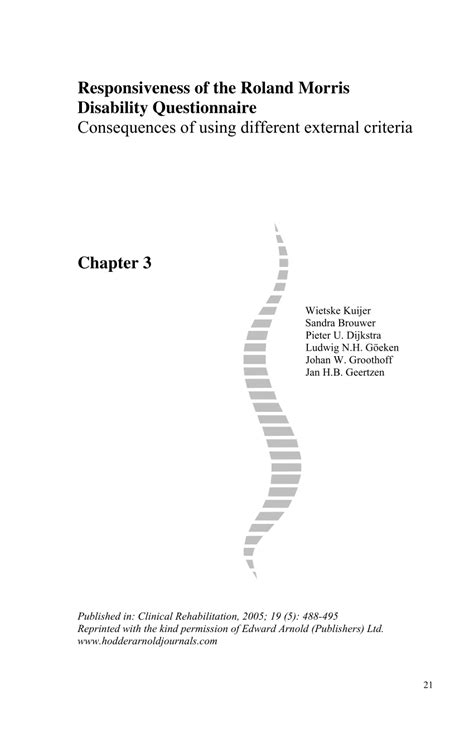 Pdf Responsiveness Of The Roland Morris Disability Questionnaire Consequences Of Using
