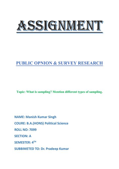 Sampling AND ITS Types PUBLIC OPNION SURVEY RESEARCH Topic What Is Sampling Mention Studocu