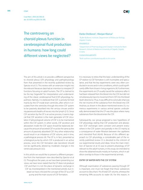 Pdf The Controversy On Choroid Plexus Function In Cerebrospinal Fluid Production In Humans