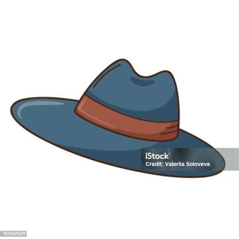챙이 달린 파란색 모자 머리 장식 윤곽선이 있는 요소를 디자인합니다 겨울 가을의 테마 낙서 손으로 그린 플랫 디자인 색상 벡터
