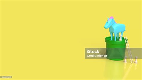 비즈니스 개념 3d 렌더링을 위한 노란색 배경에 있는 공장의 유니콘 3차원 형태에 대한 스톡 사진 및 기타 이미지 3차원 형태 개념 개념과 주제 Istock